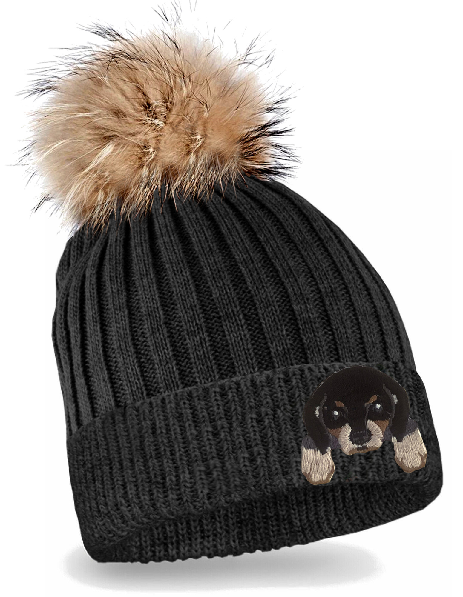 Blackshirt Company-Rottweiler Strickmütze mit Bommel Kinder Beanie Hund